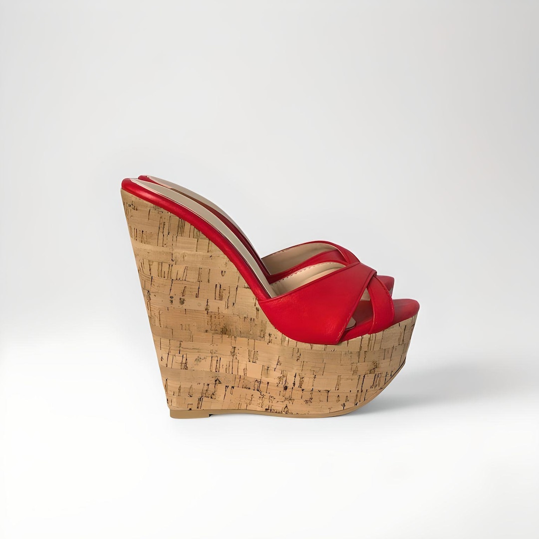 Ultra High Heel 16cm Cork Wedge Mules With Leather Strappy Upper UK3-13 ...