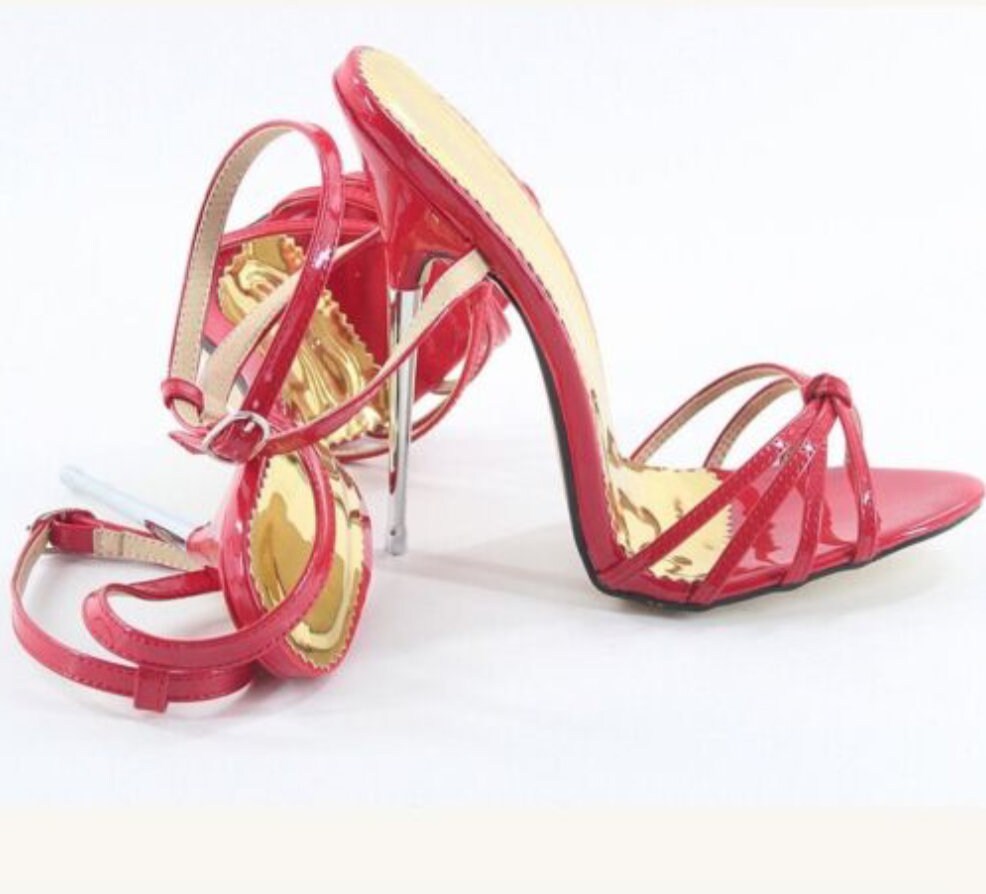 Metal High Heel Stiletto Barely There Sandals Sexy Patent Fetish 6 16cm