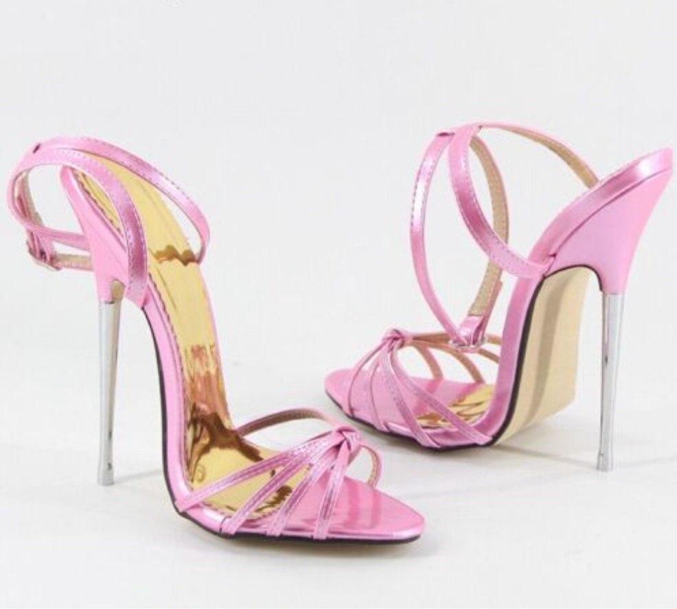 Metal High Heel Stiletto Barely There Sandals Sexy Patent Fetish 6 16cm