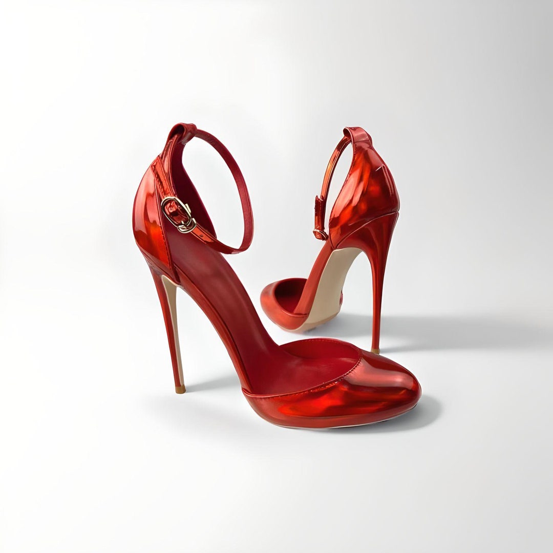 Ultra High Red Patent STILETTO SANDALS 10cm or 12cm High Heel Round Toe ...