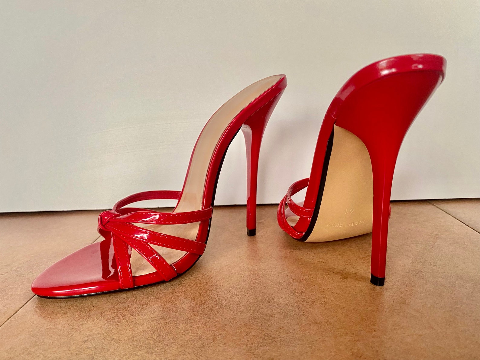 Extreme Thin Stiletto Heel 13cm Strappy High Heel Mules Round Toe Men's ...