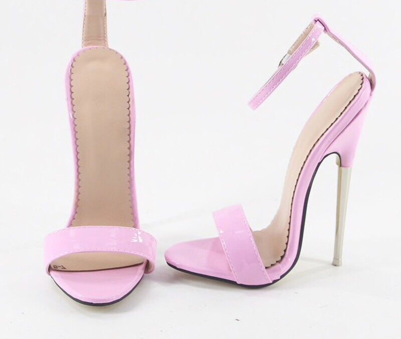 Metal High Heel Stiletto Barely There Sandals Sexy Patent Fetish 7 18cm