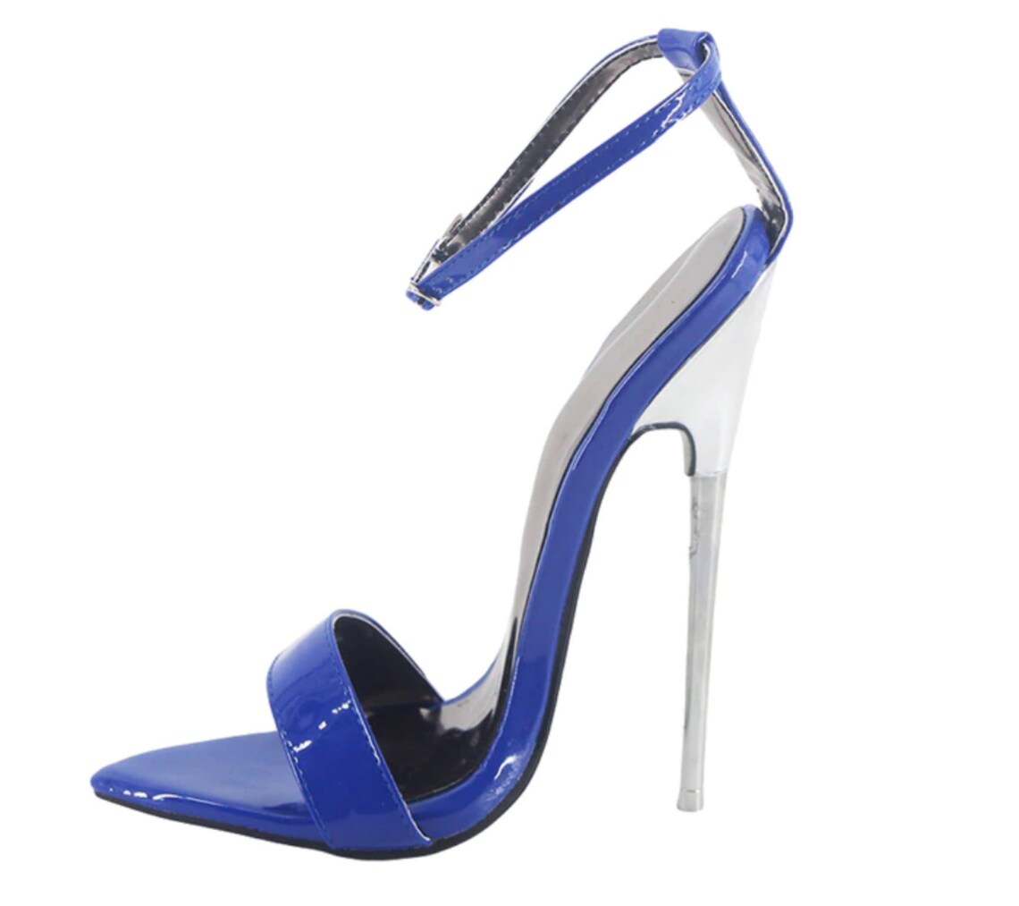 Metal High Heel Stiletto Barely There Sandals Sexy Patent Fetish 7 18cm