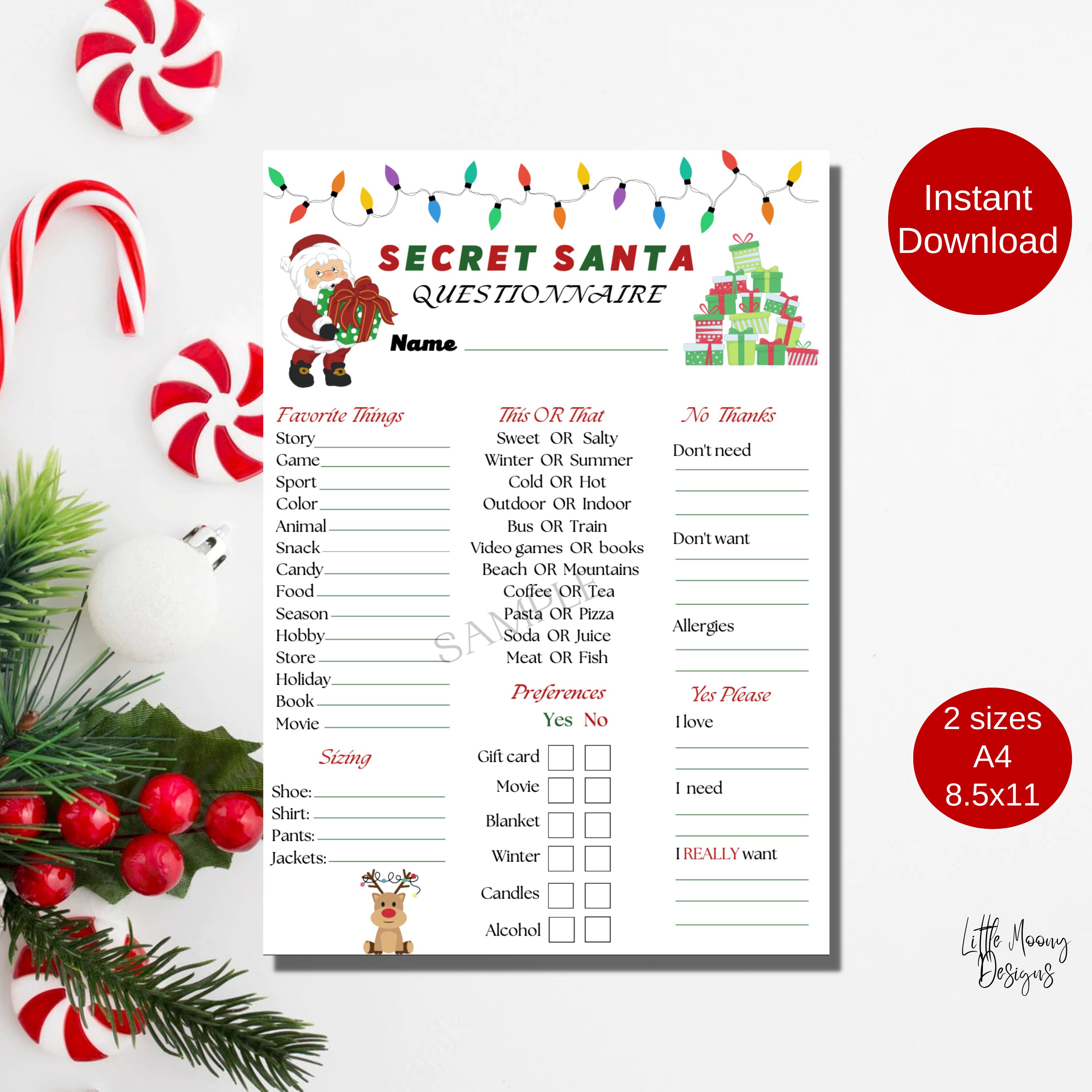 Secret Santa Questionnaire In Spanish