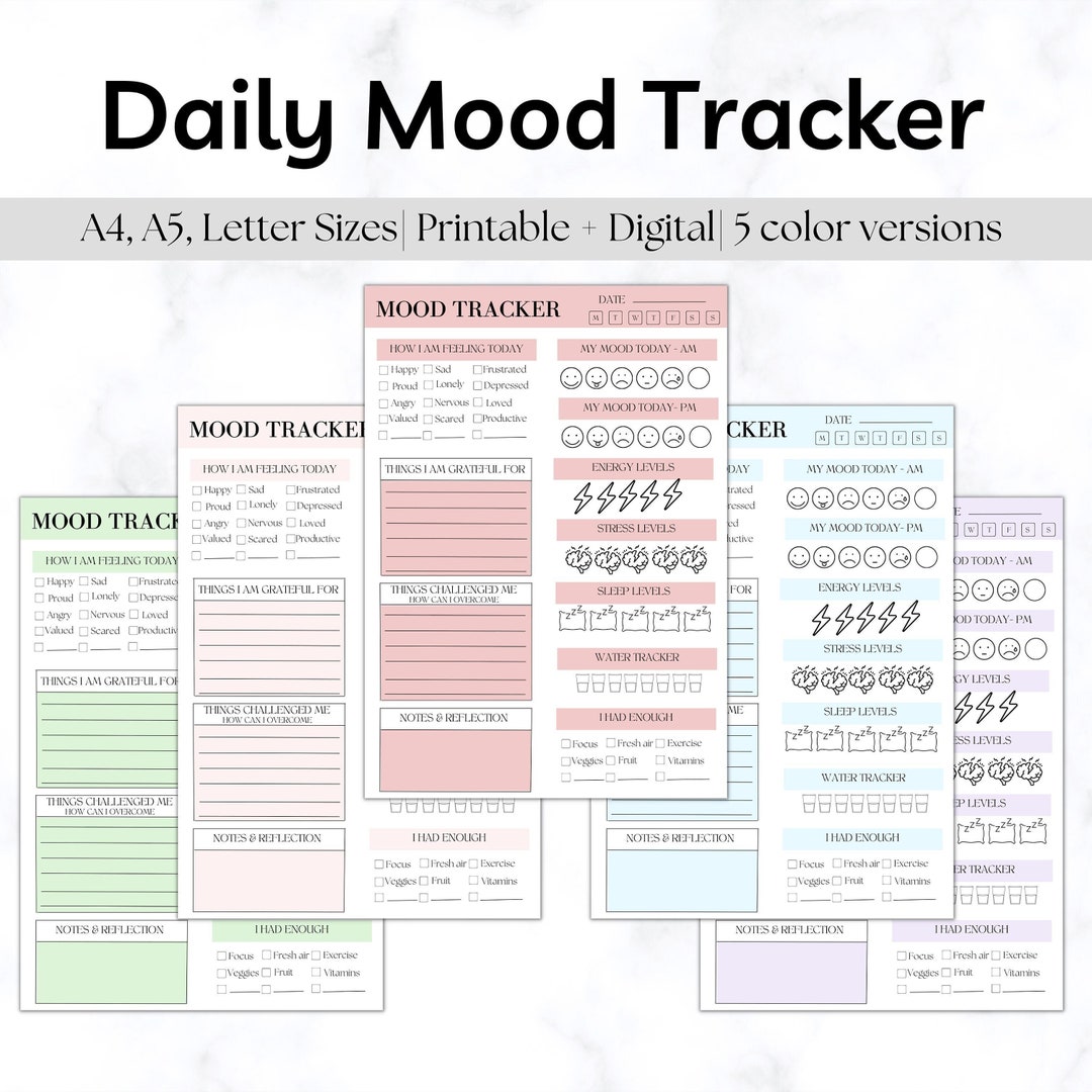 Daily Mood Tracker Mood Tracker Printable Mood Chart - Etsy
