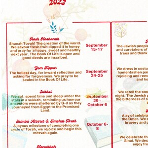 Jewish Holiday Calendar 5784 (2023-2024), Hebrew, Hanukkah, Rosh ...