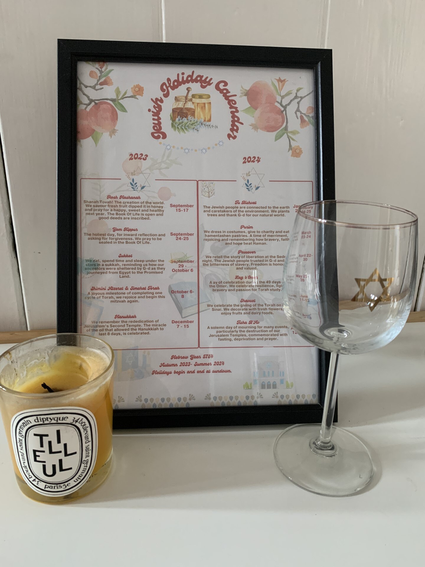 Jewish Holiday Calendar 5784 (2023-2024), Hebrew, Hanukkah, Rosh ...