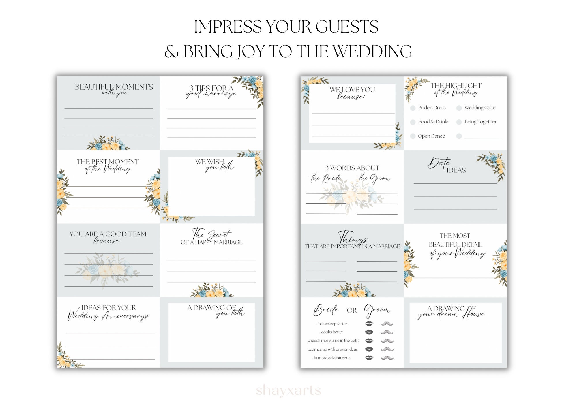 Wedding Cards for Guest Book, Wedding Guestbook Cards, Question Cards ...