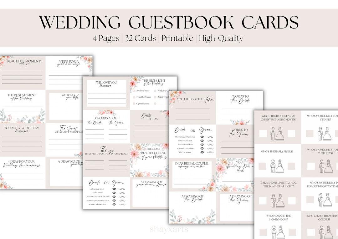 Wedding Cards for Guest Book, Wedding Guestbook Cards, Question Cards ...