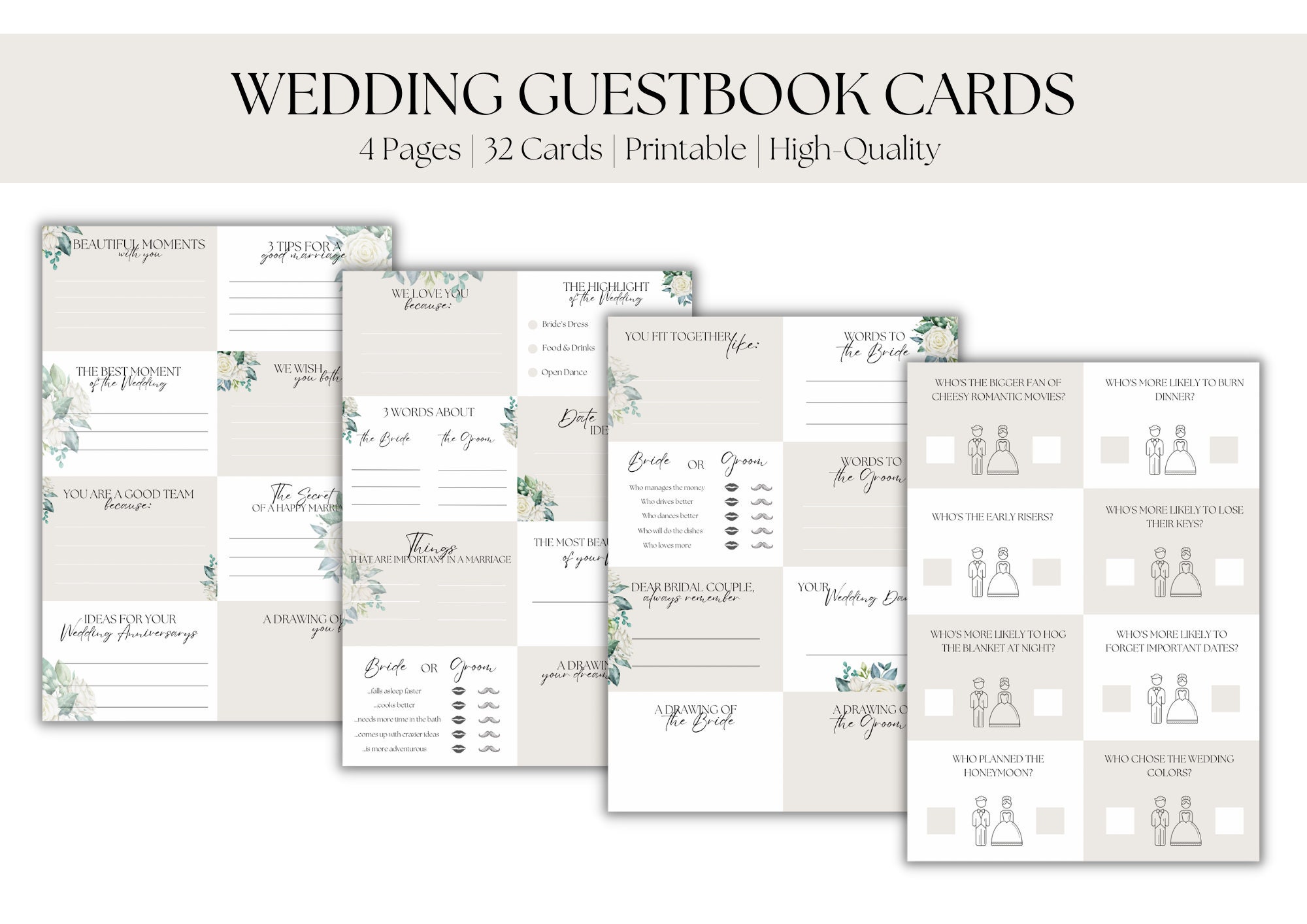 Wedding Cards for Guest Book, Wedding Guestbook Cards, Question Cards ...