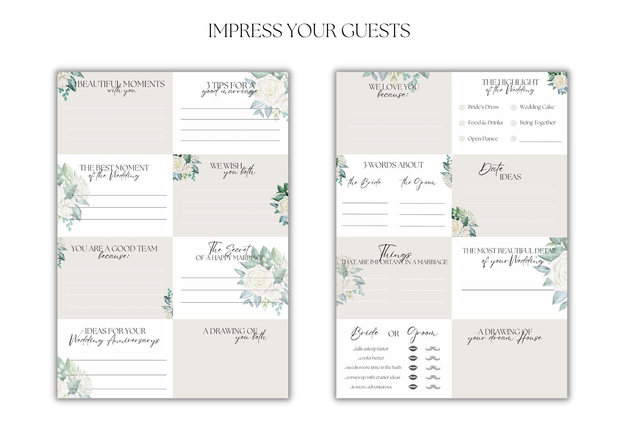 Wedding Cards for Guest Book, Wedding Guestbook Cards, Question Cards ...