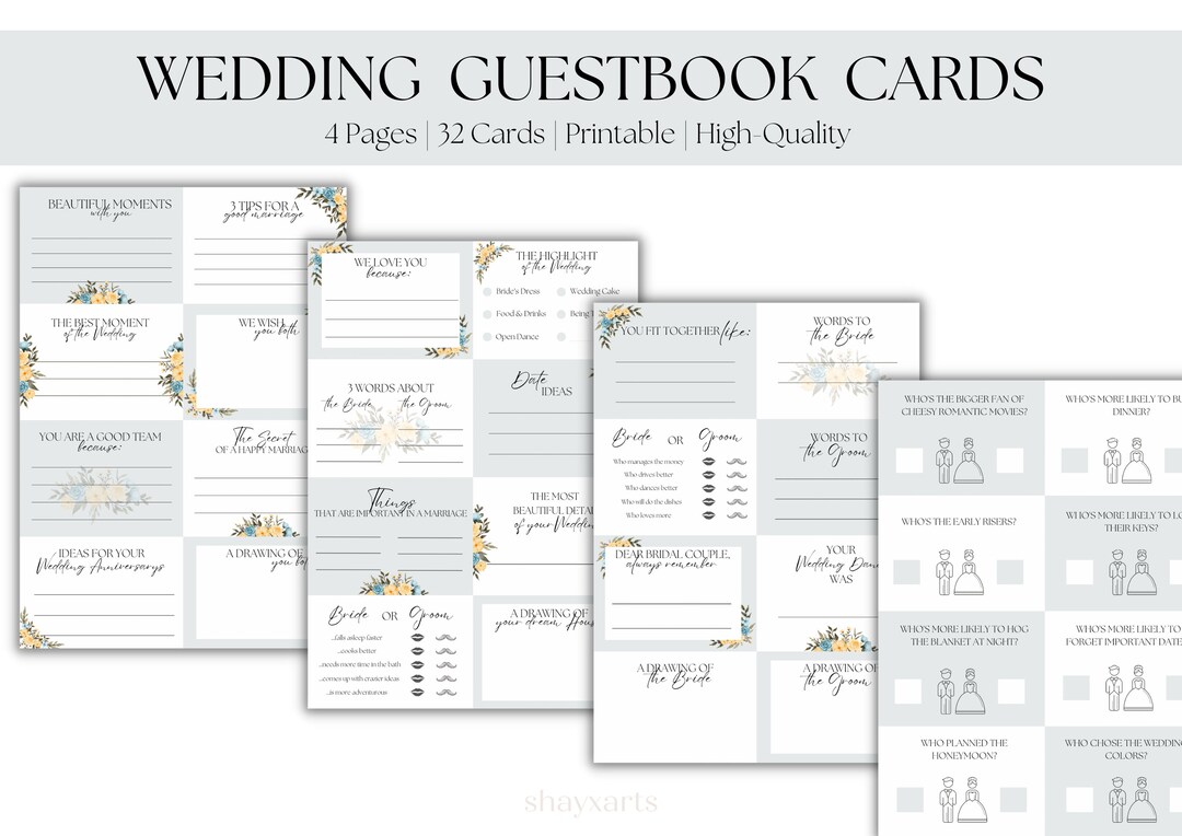 Wedding Cards for Guest Book, Wedding Guestbook Cards, Question Cards ...