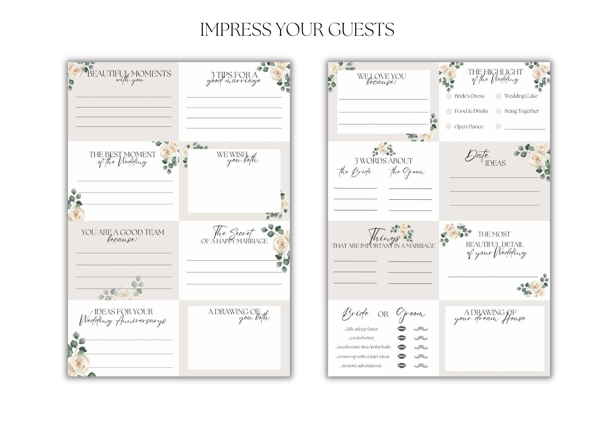 Wedding Cards for Guest Book, Wedding Guestbook Cards, Question Cards ...