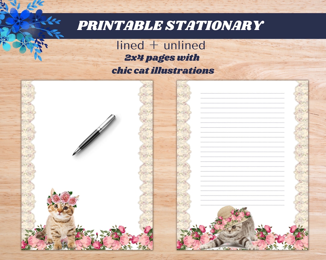 Cat Printable Letter Paper Stationary Cat Illustration - Etsy
