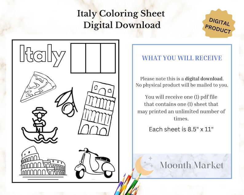 Famous Italy Icons Coloring Page - Etsy