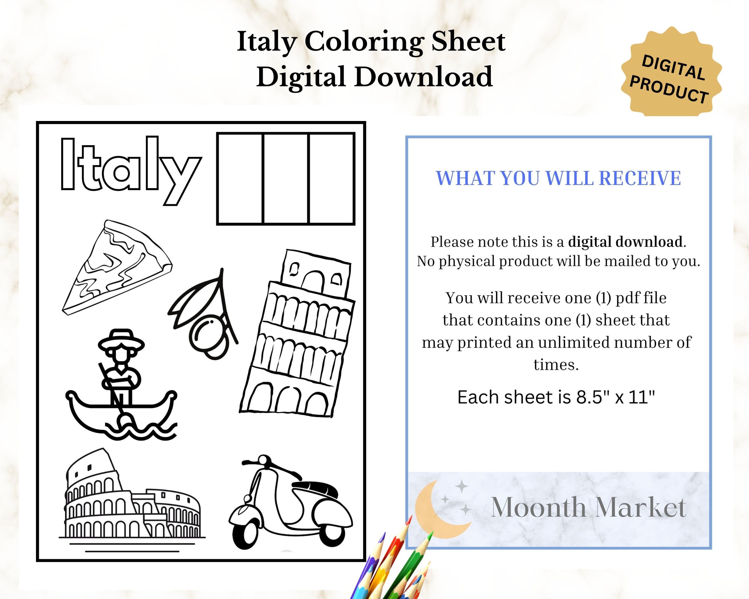 Famous Italy Icons Coloring Page - Etsy