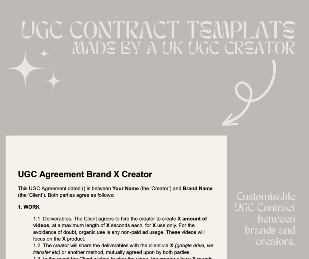 UGC Contract Template for UK UGC Creators Customisable Agreement - Etsy