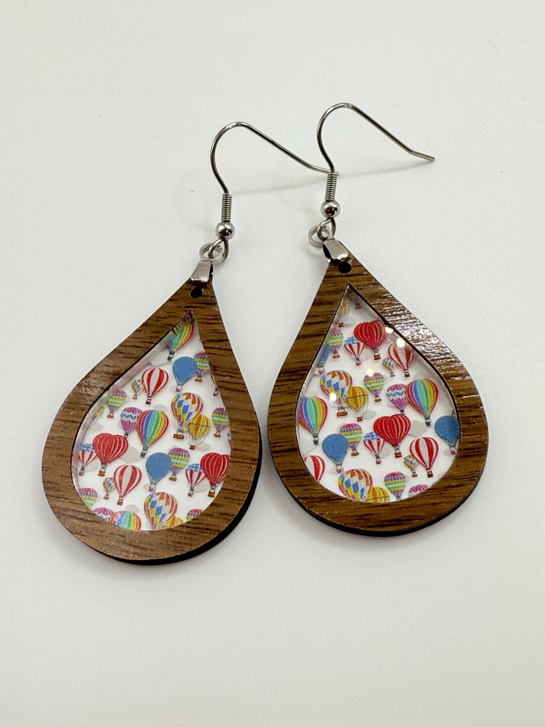 HOT AIR Balloons. Teardrop Wood and Acrylic Earrings| Lightweight Laser ...