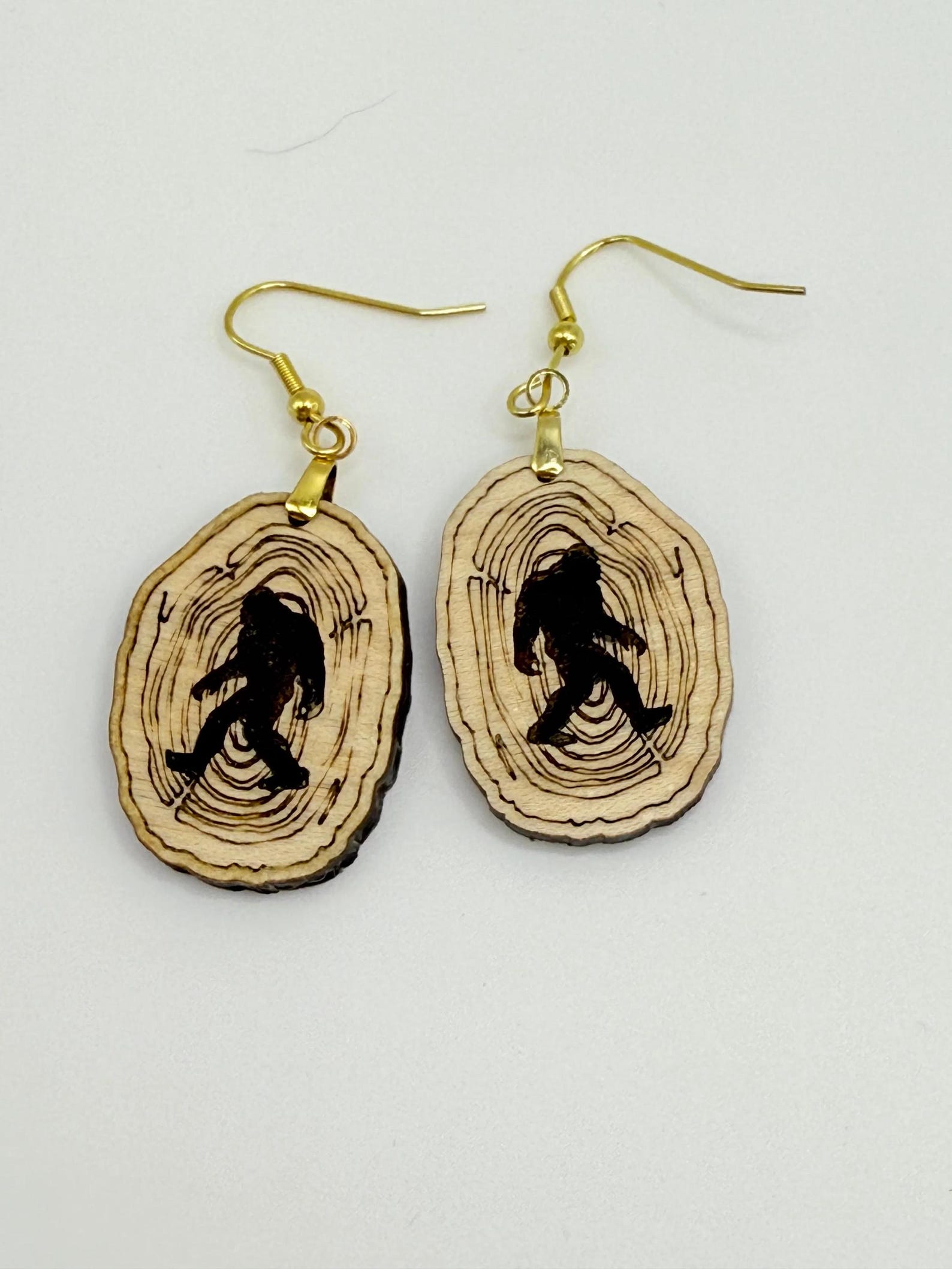 Bigfoot Wood Slice Earrings - Laser Engraved Sasquatch Jewelry for ...