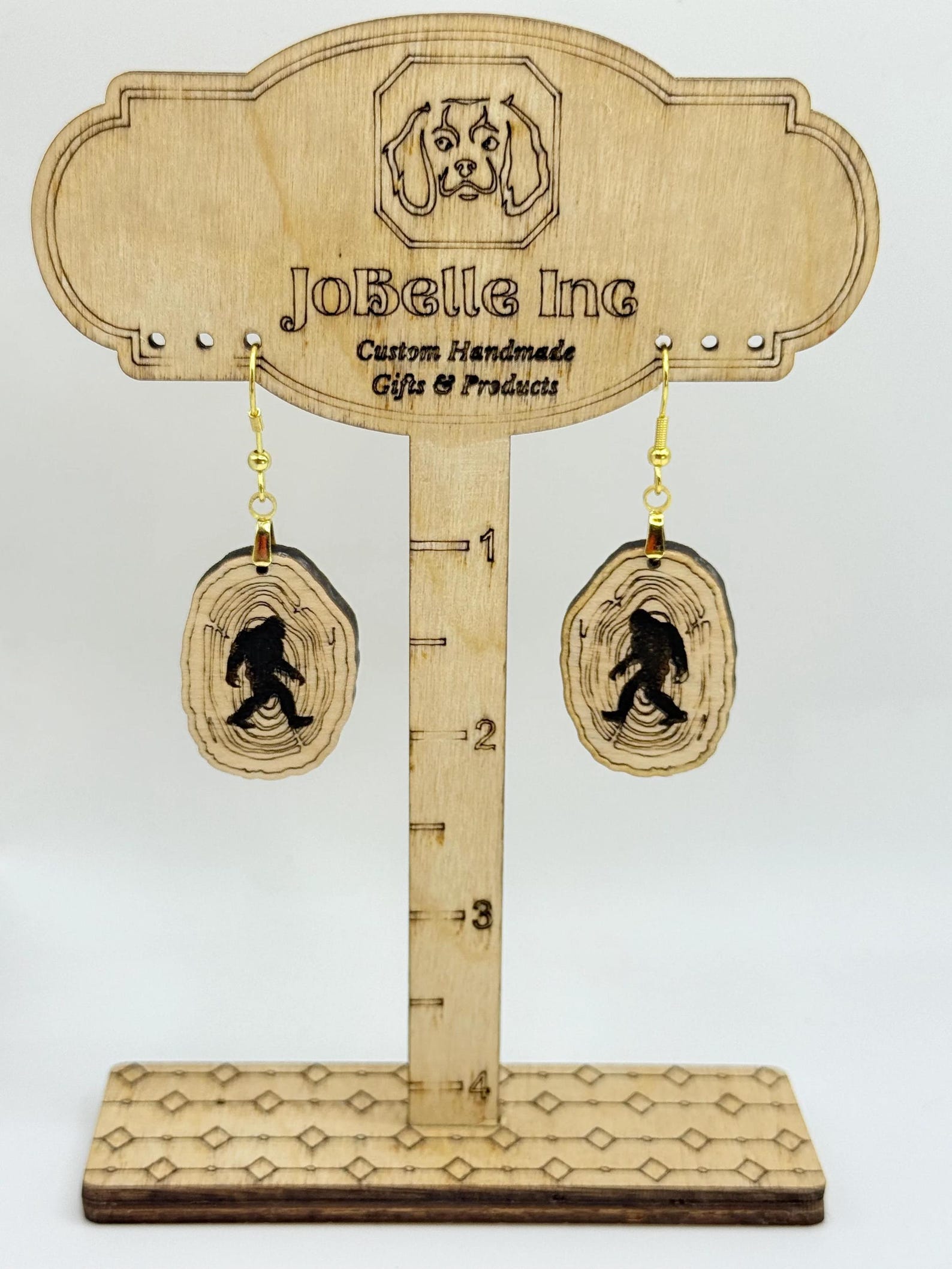 Bigfoot Wood Slice Earrings - Laser Engraved Sasquatch Jewelry for ...