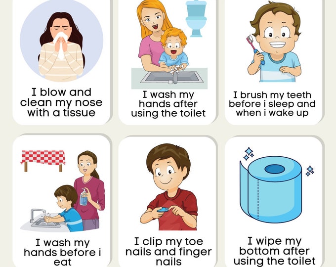 Personal Hygiene Flash Cards Home School Learning Children Toddler Kids ...