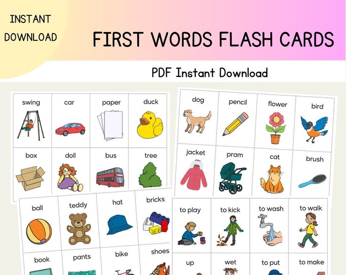 First Words Alphabet Flash Cards Baby Toddler Children Educational ...