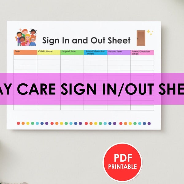 Daycare Monthly Sign in and Out, Student Name Print and Write, Sign in ...