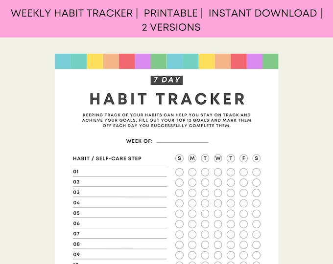 Weekly Habit Tracker Printable Digital Template Routine Tracker 7 Day ...