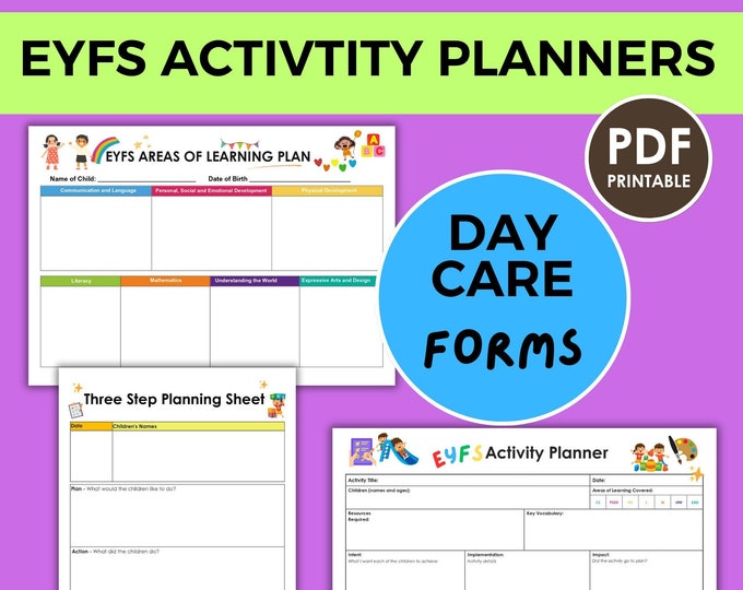 Day Care Planning Sheets, EYFS Plan Activity Plans, Childminder Forms ...