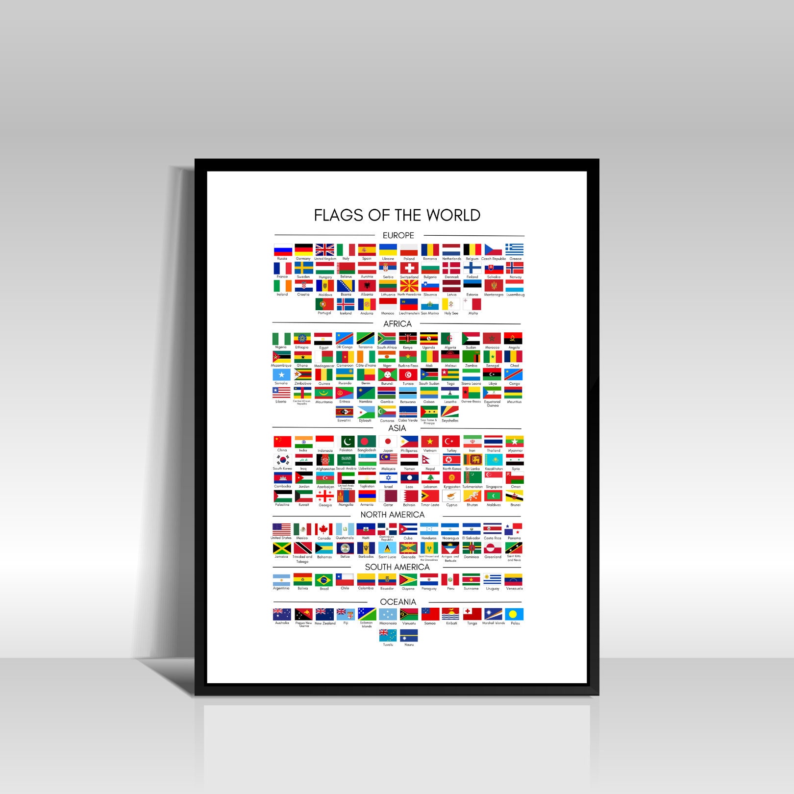 Flags of the World Wall Art, Educational Wall Print, Digital, Geography ...