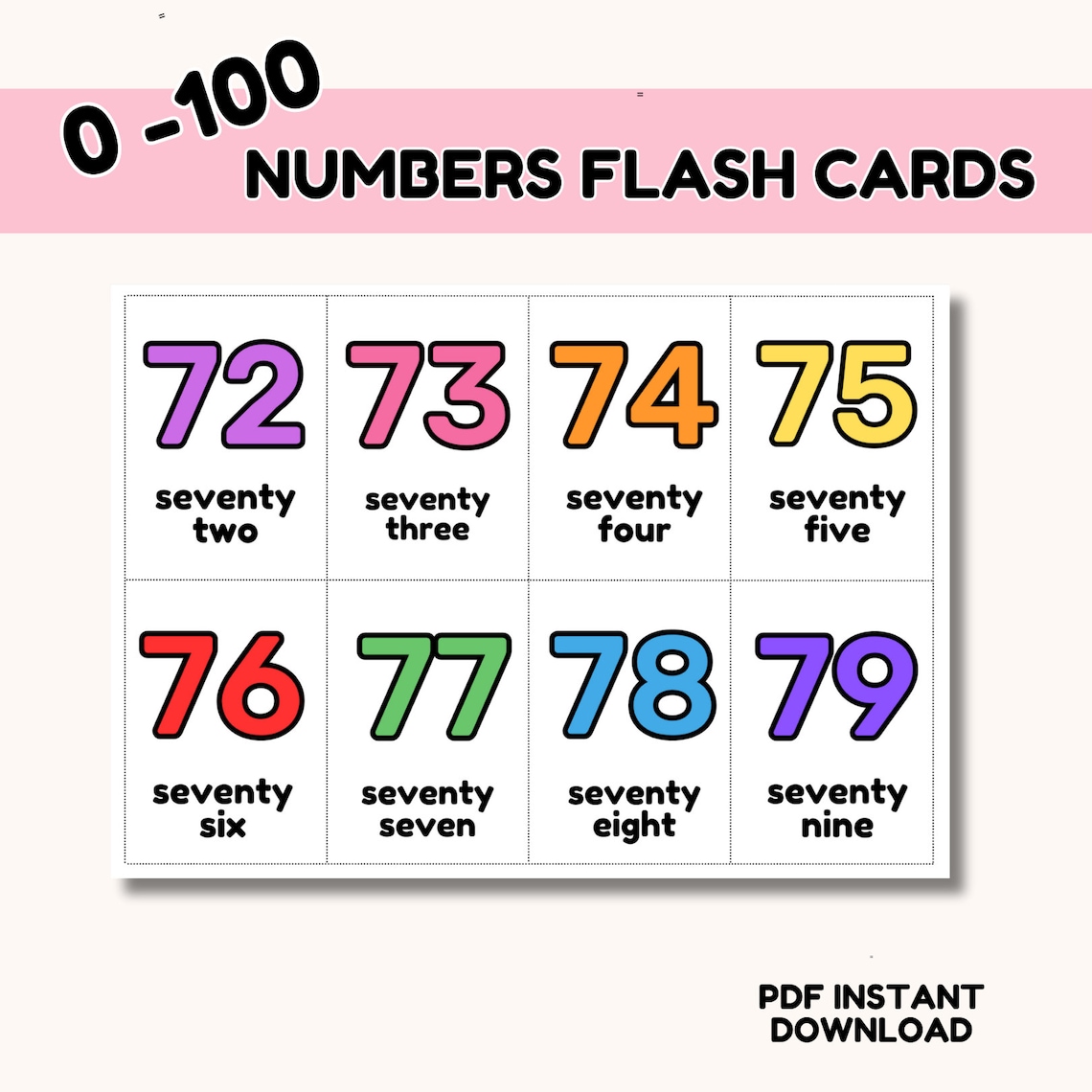 0- 100 Numbers Flash Cards Printable Children Educational Kids Learning ...