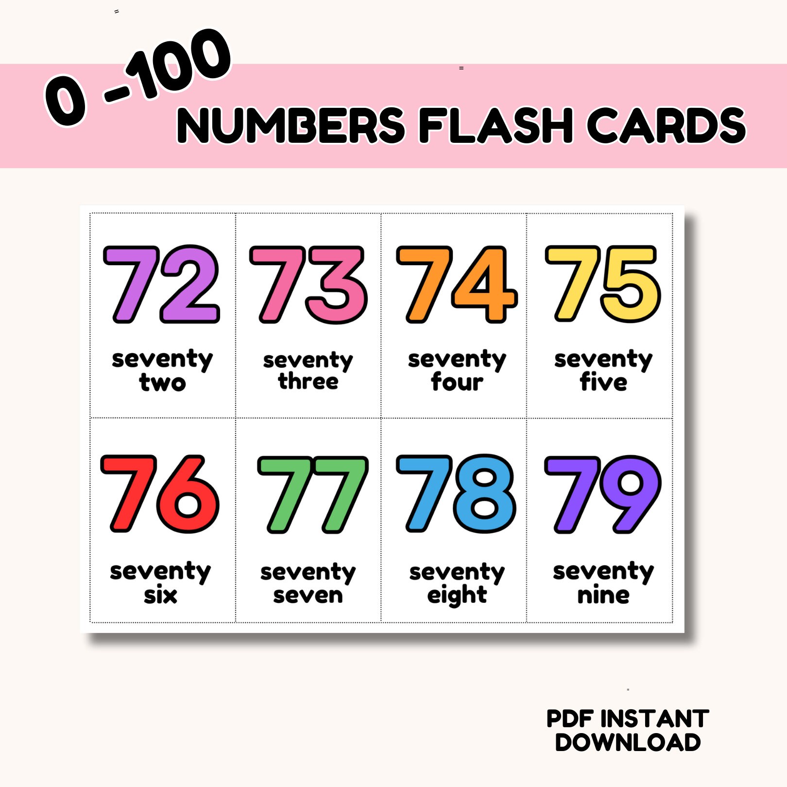0- 100 Numbers Flash Cards Printable Children Educational Kids Learning ...
