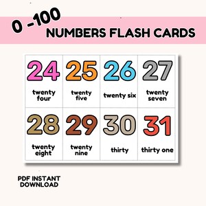 0- 100 Numbers Flash Cards Printable Children Educational Kids Learning ...