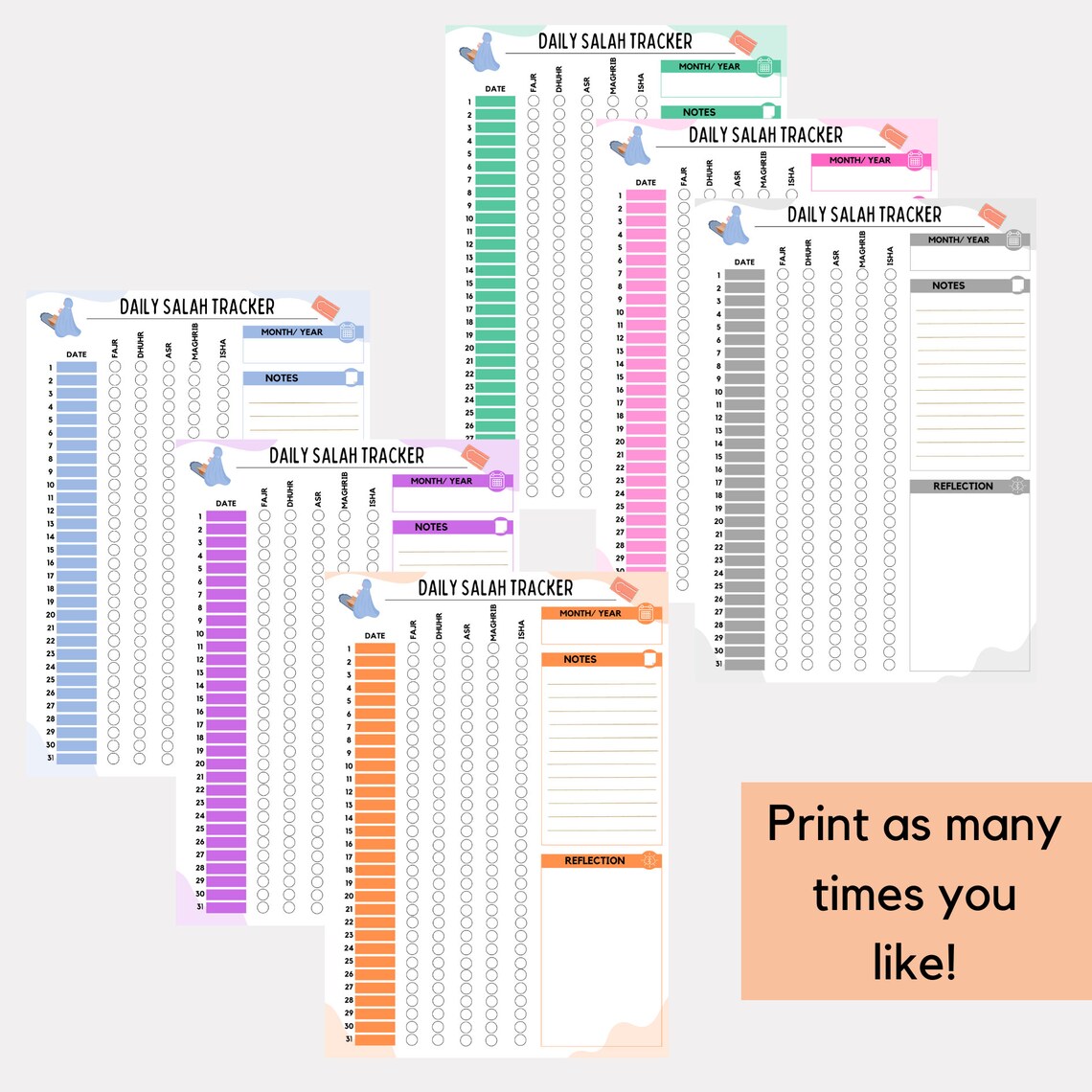 Salah Tracker, Prayer Tracker, Printable Daily Salah Log, Islamic ...
