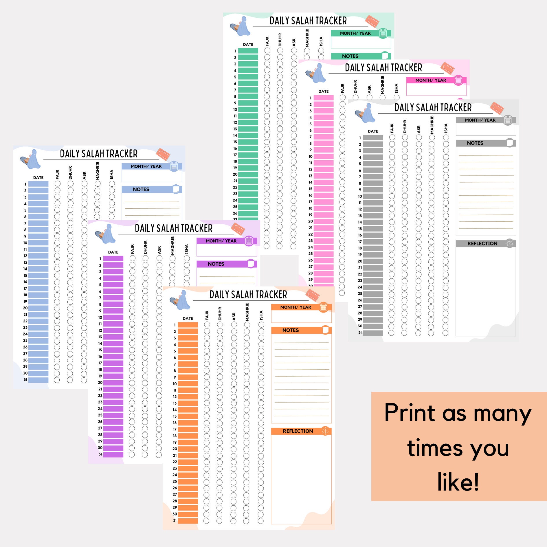 Salah Tracker, Prayer Tracker, Printable Daily Salah Log, Islamic ...