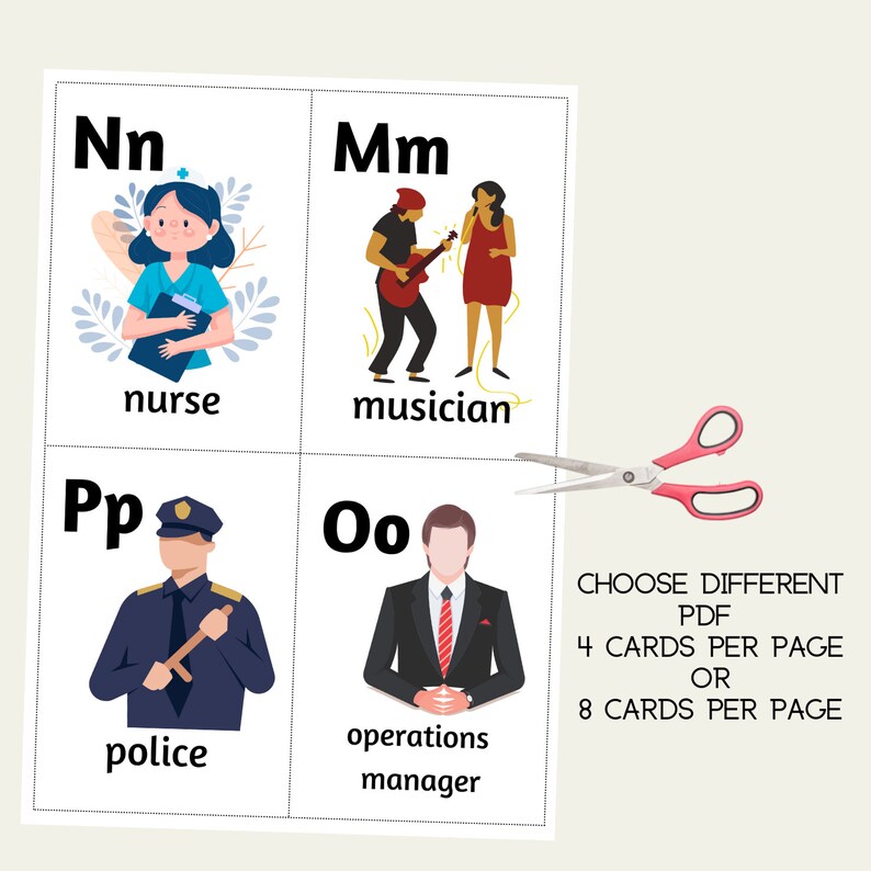 Alphabet Professions Flash Cards Instant PDF Download - Etsy