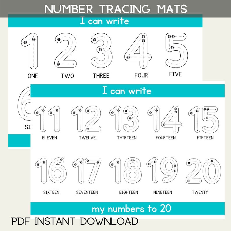 Number Tracing Mat Printable Reusable Practice Writing Children Kids ...