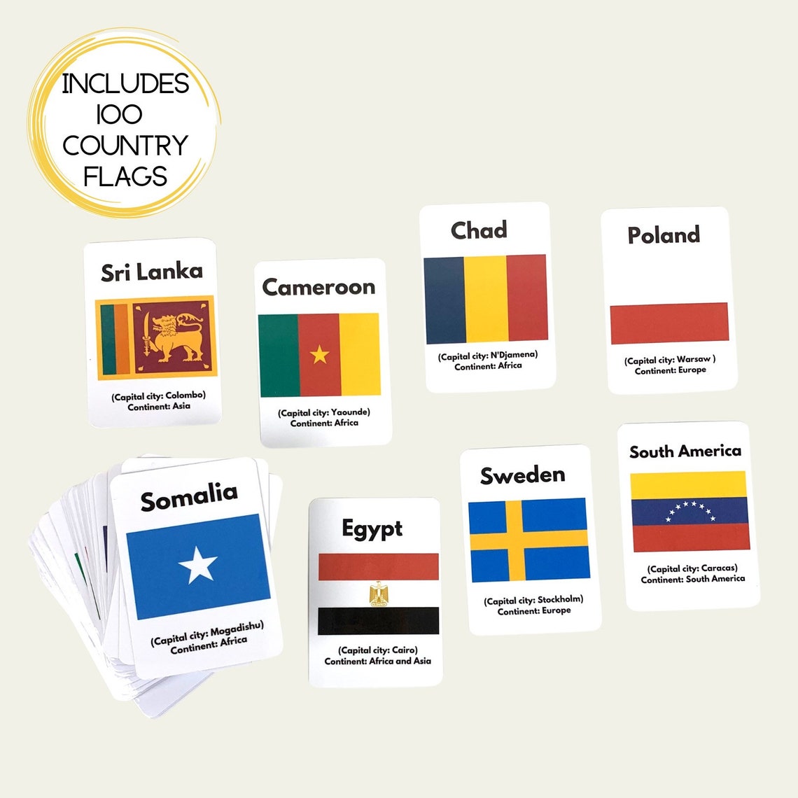 100 World Country Flags Flash Cards Instant Download Educational ...