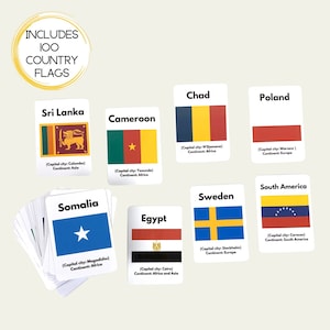 100 World Country Flags Flash Cards Instant Download Educational ...