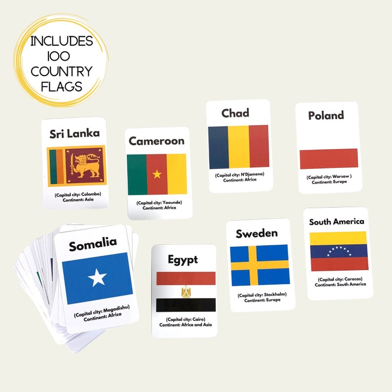 100 World Country Flags Flash Cards Instant Download Educational ...