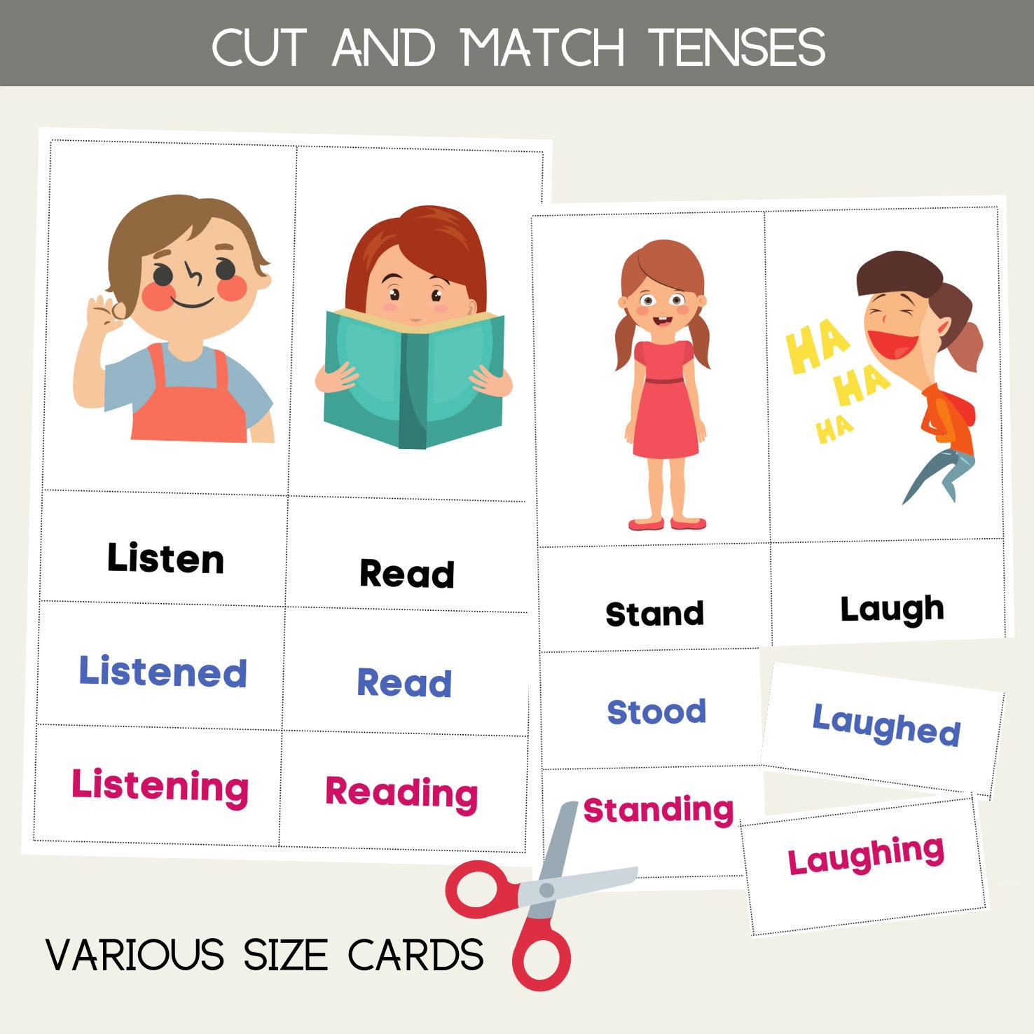 Action Verbs Flash Cards Children Preschool Educational Activity Kids ...