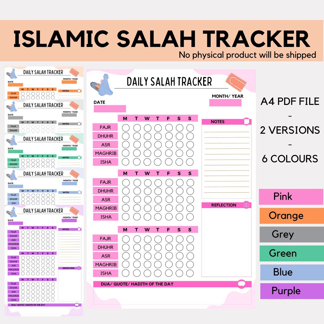 Salah Tracker, Prayer Tracker, Printable Daily Salah Log, Islamic ...