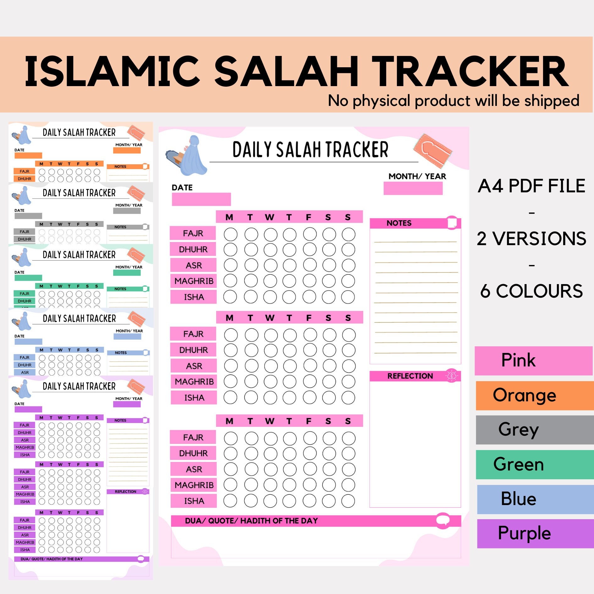 Salah Tracker, Prayer Tracker, Printable Daily Salah Log, Islamic ...