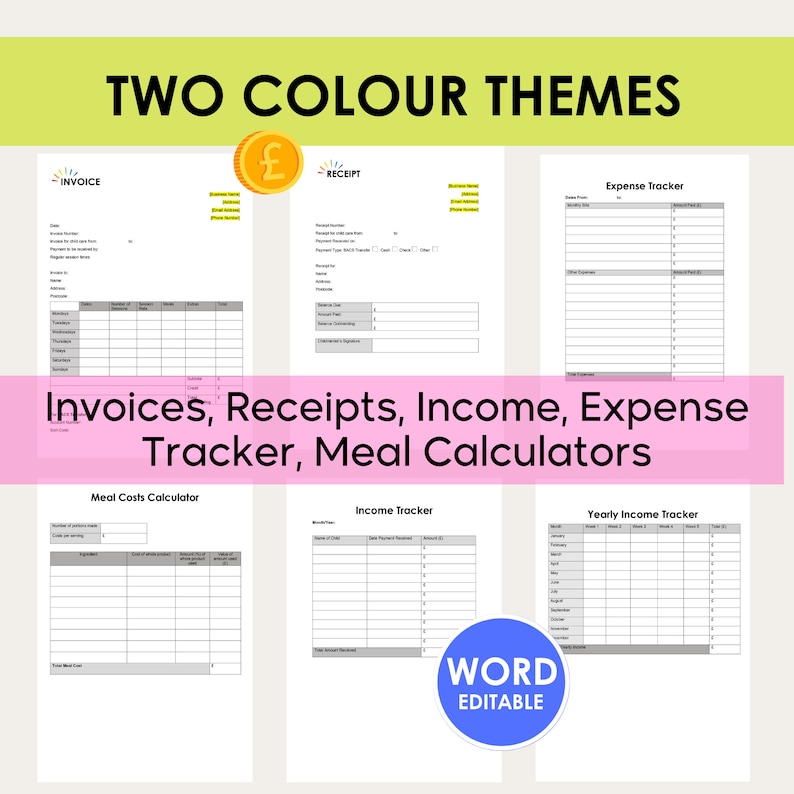 Day Care Finance Bundle, Income Tracker, Receipts, Meal Costs ...