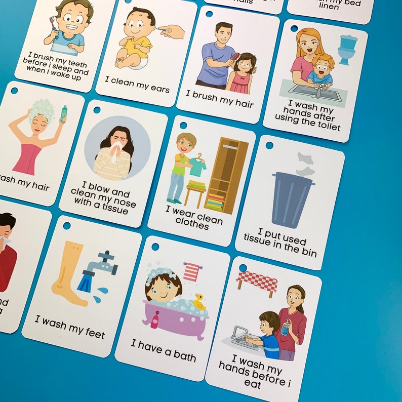 Personal Hygiene Flash Cards Home School Learning Children Toddler Kids ...