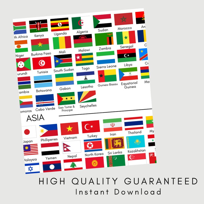 Flags of the World Wall Art, Educational Wall Print, Digital, Geography ...