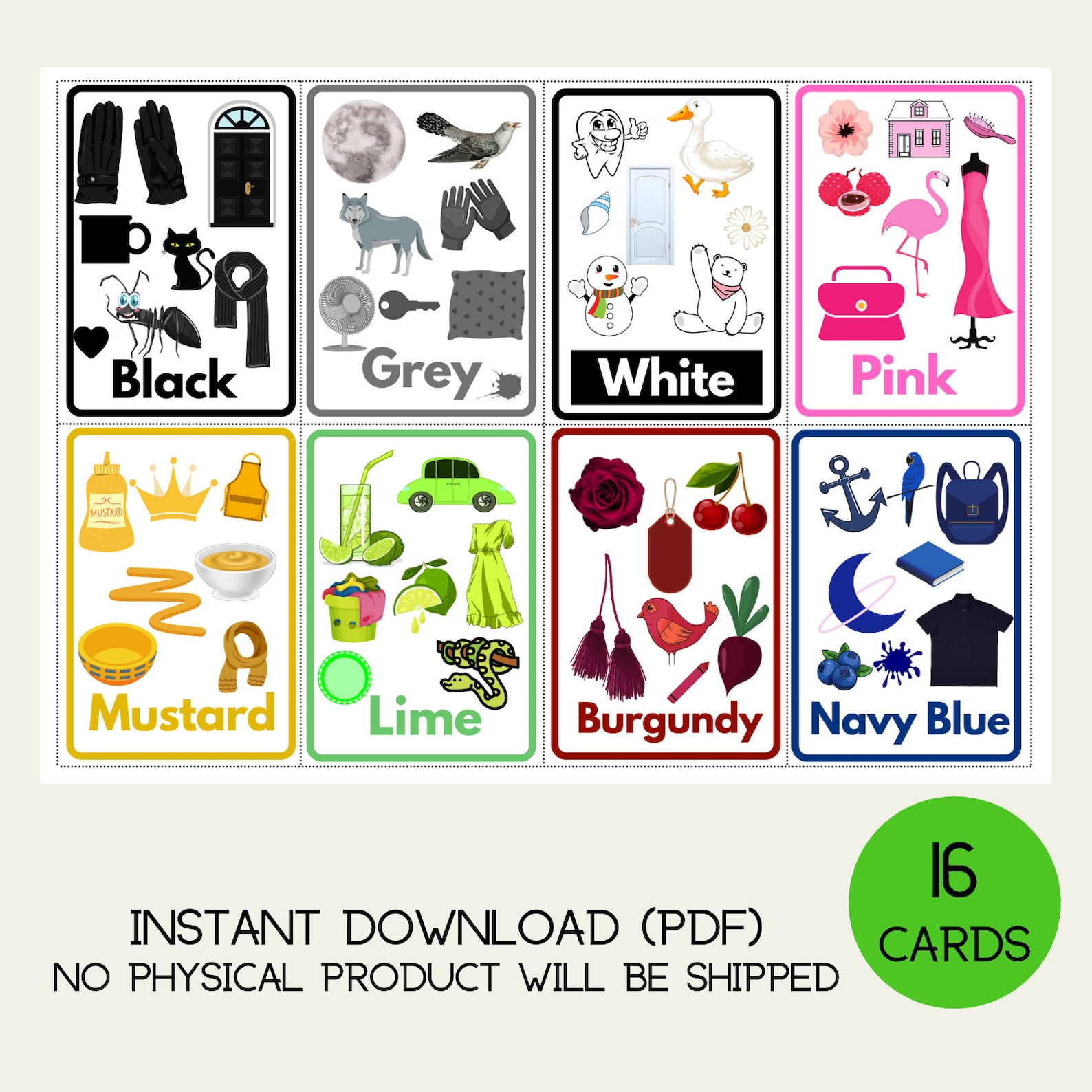 Colour Objects Flash Cards Children Educational Learning PDF Printable ...