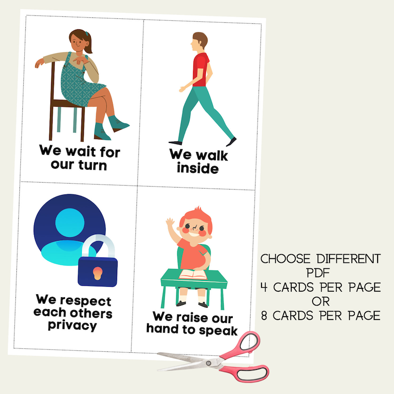 Class Room Golden Rules Home School Flash Cards Children Communication ...