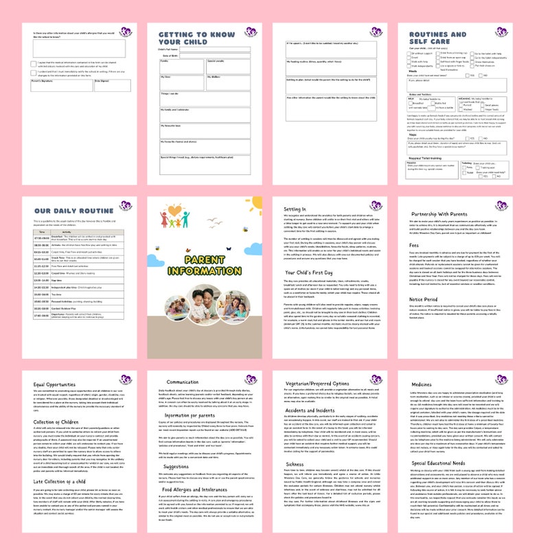 Fully EDITABLE, Day Care New Starter Registration Pack, Enrolment ...