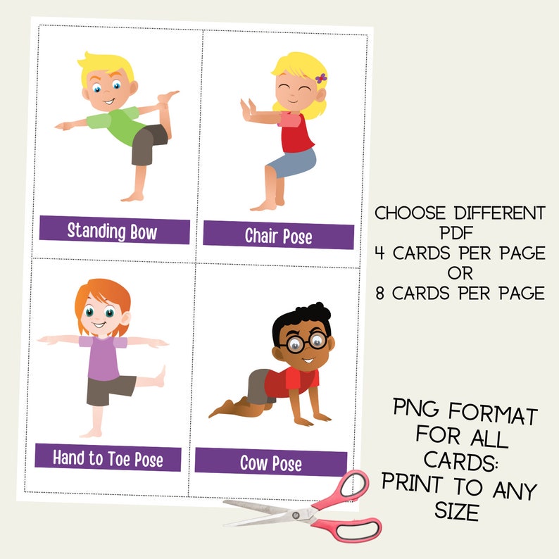 Yoga Poses Positions Flash Cards Children Preschool Educational ...